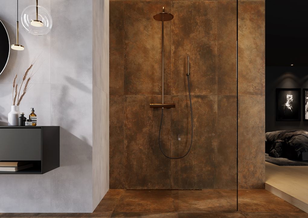 Strefa prysznicowa w kolorach miedzi - Domni.pl