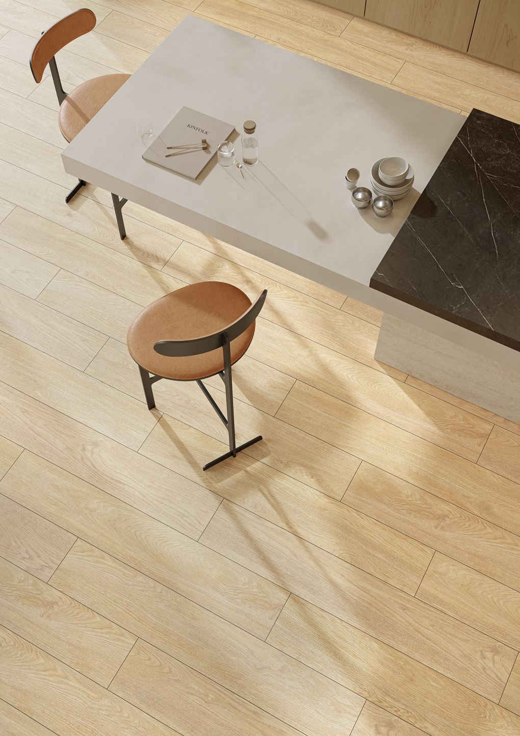 Jasne płytki Ceramika Gres Simple Cream w kuchni - Domni.pl