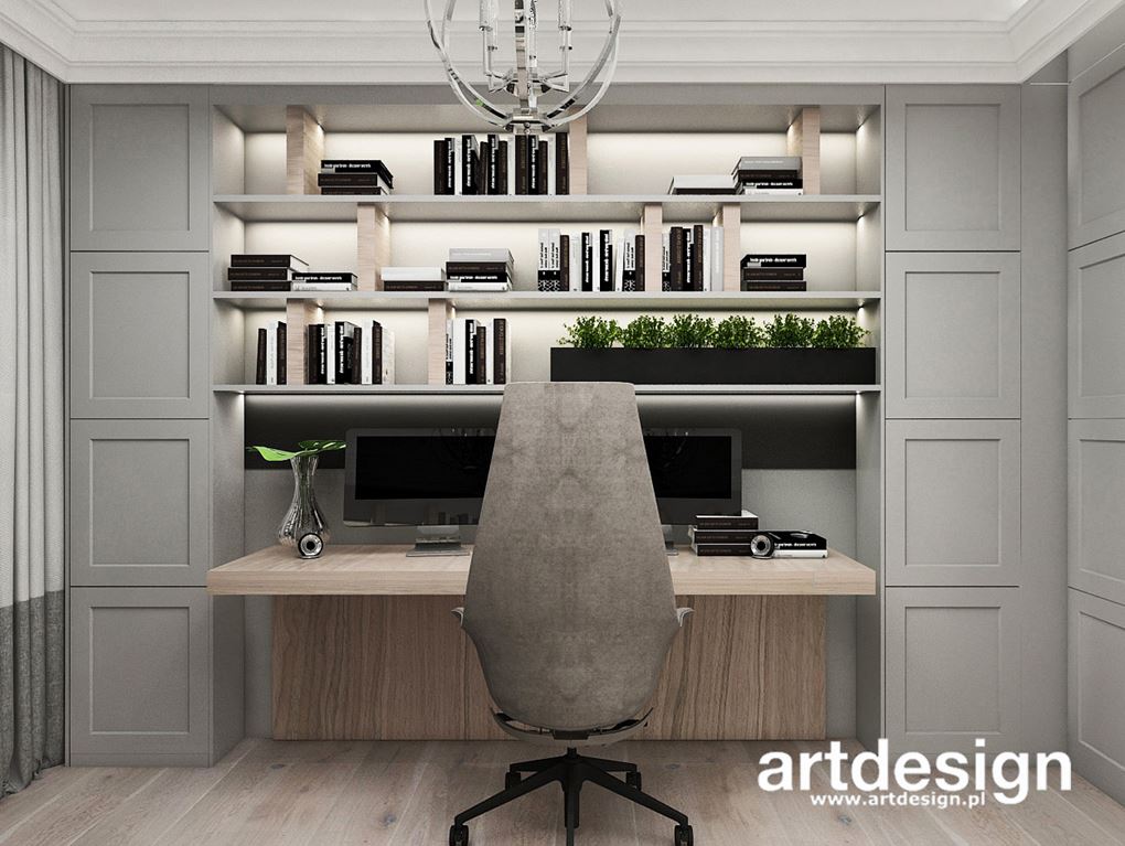Szary gabinet do pracy z biurkiem - Domni.pl