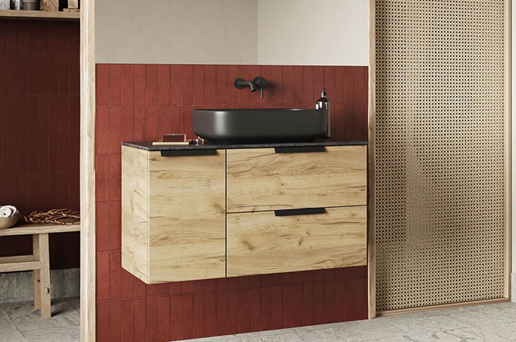 Czarna umywalka w nowoczesnej łazience - Domni.pl