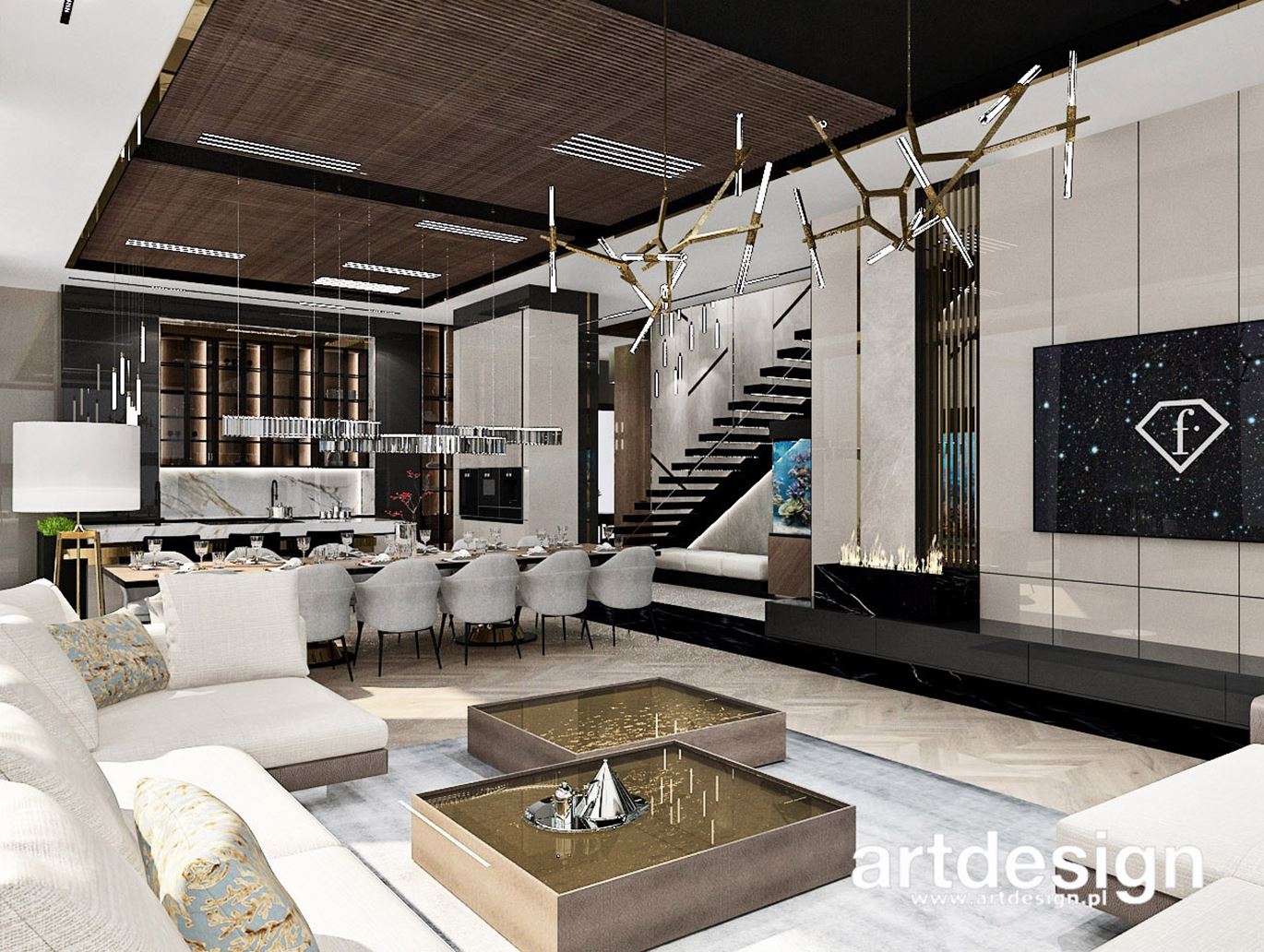 Wysoki salon w beżu, brązie i złocie - Domni.pl