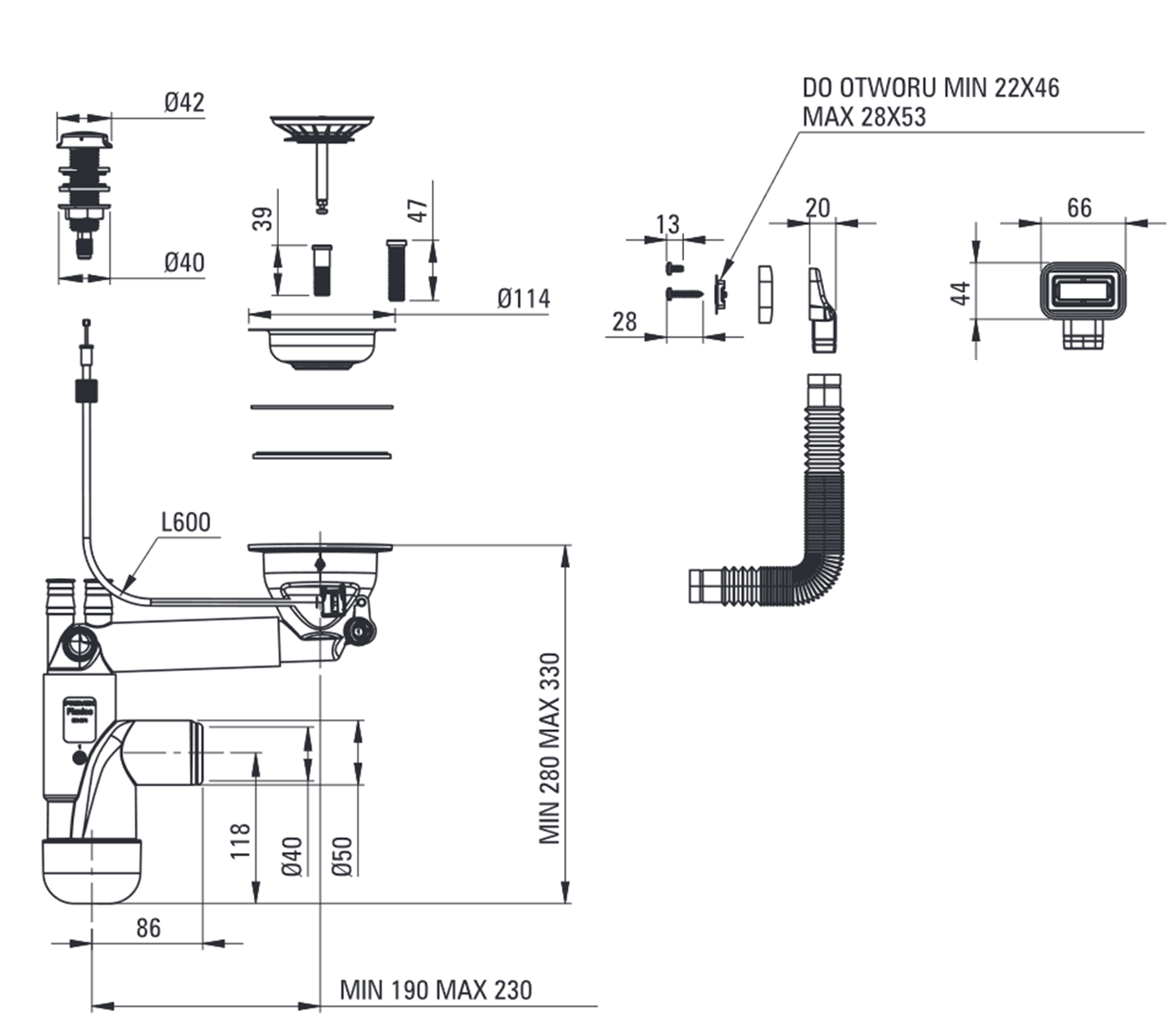 Deante Space-Saver ZXY 9911 - Syfon Do Zlewu Stal - Domni.pl