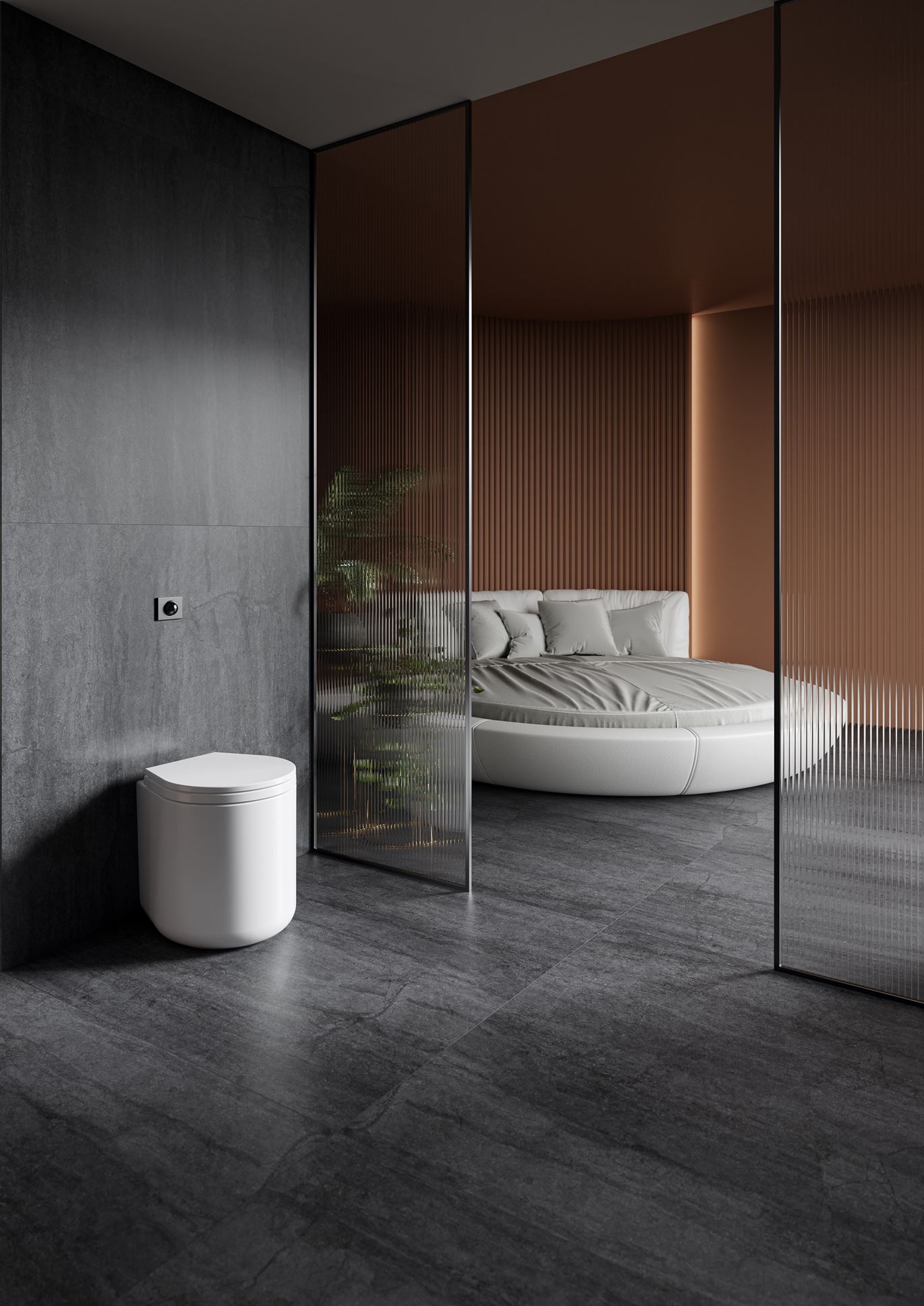 Szara łazienka przy sypialni - Domni.pl