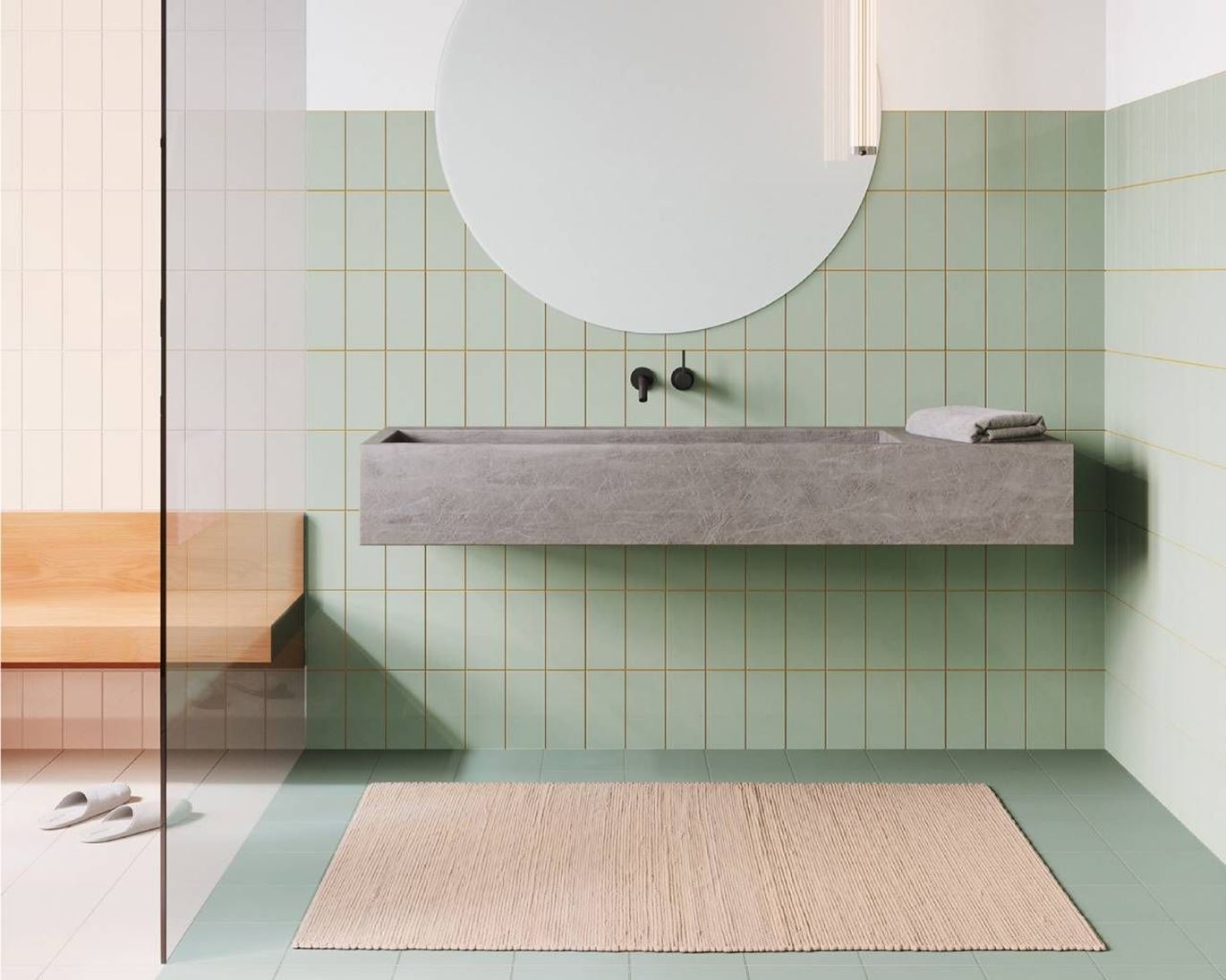 Miętowa łazienka w kaflach Paradyż Neve Creative - Domni.pl