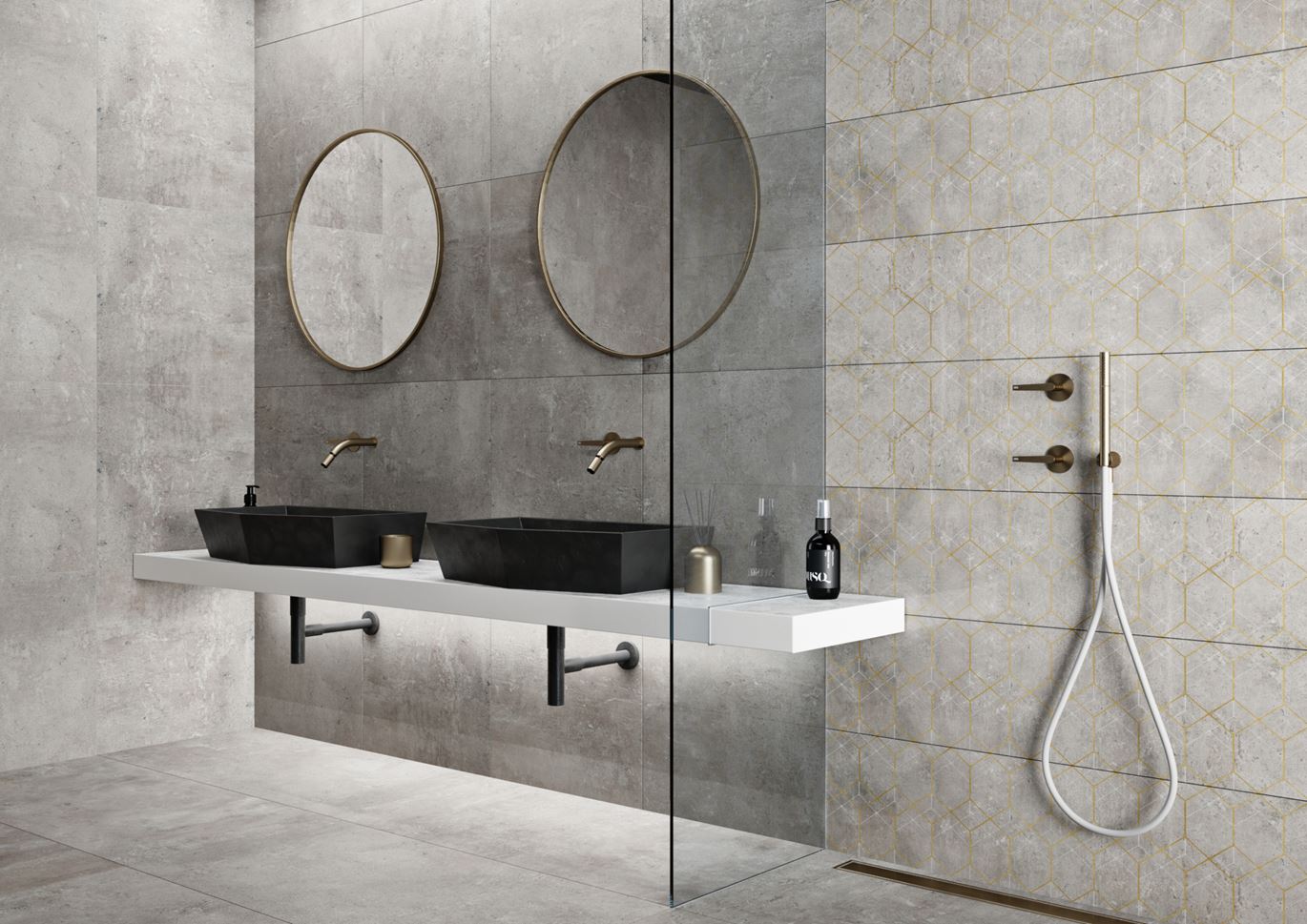 Łazienka w industrialnych szarościach Cerrad Softcement - Domni.pl