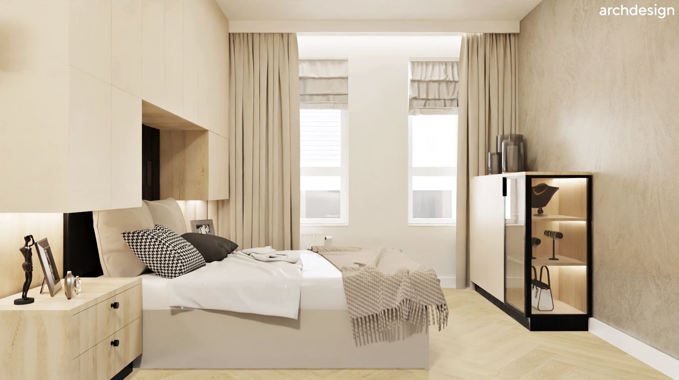 Beżowa sypialnia - Domni.pl