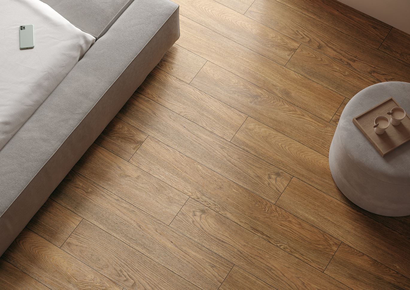 Detal płytek Ceramika Gres Simple Light Brown w aranżacji - Domni.pl