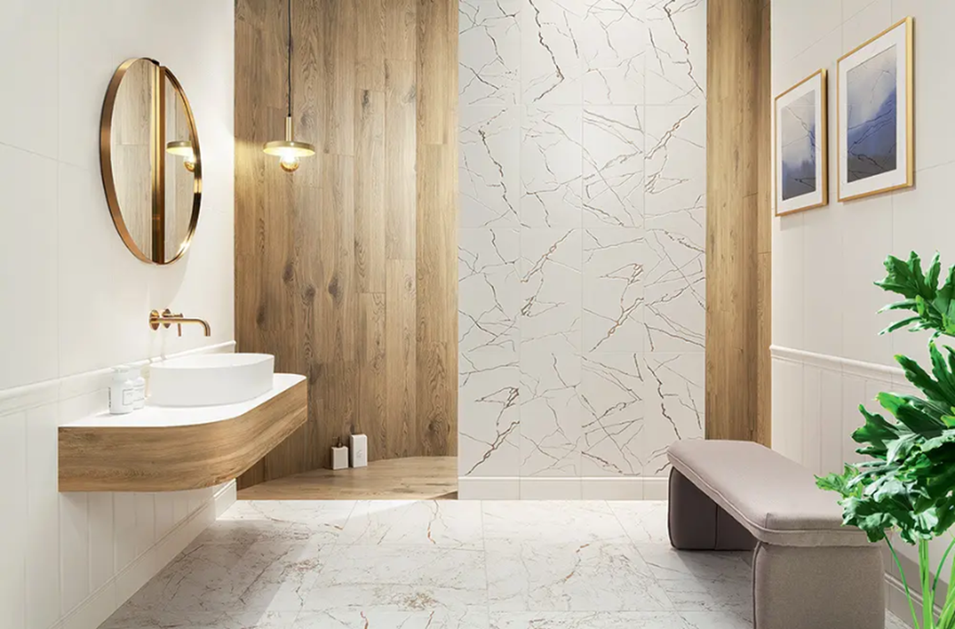 Łazienka z płytkami Tubądzin Sophi Oro - Domni.pl