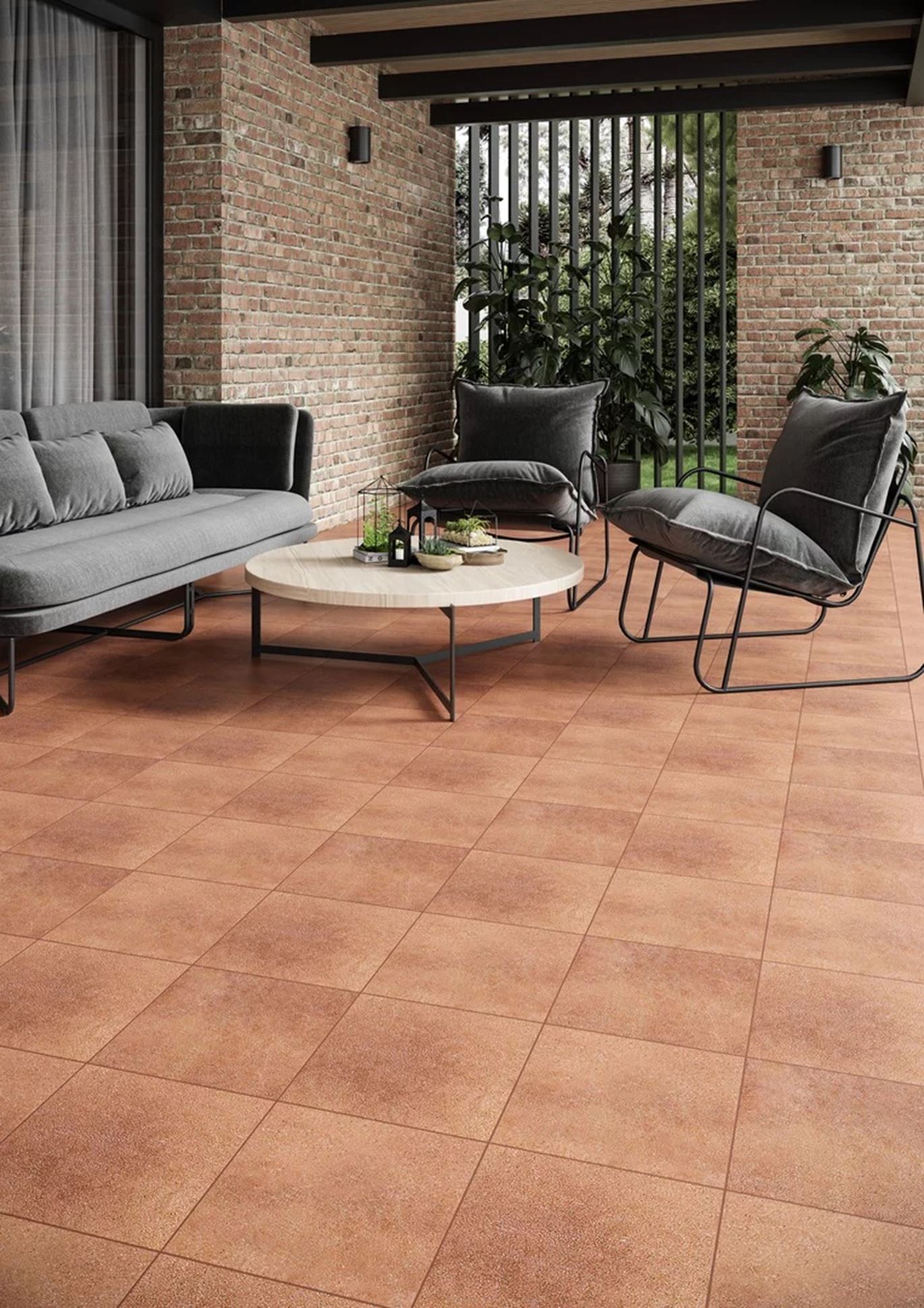 Brązowy taras z cegłą - Domni.pl