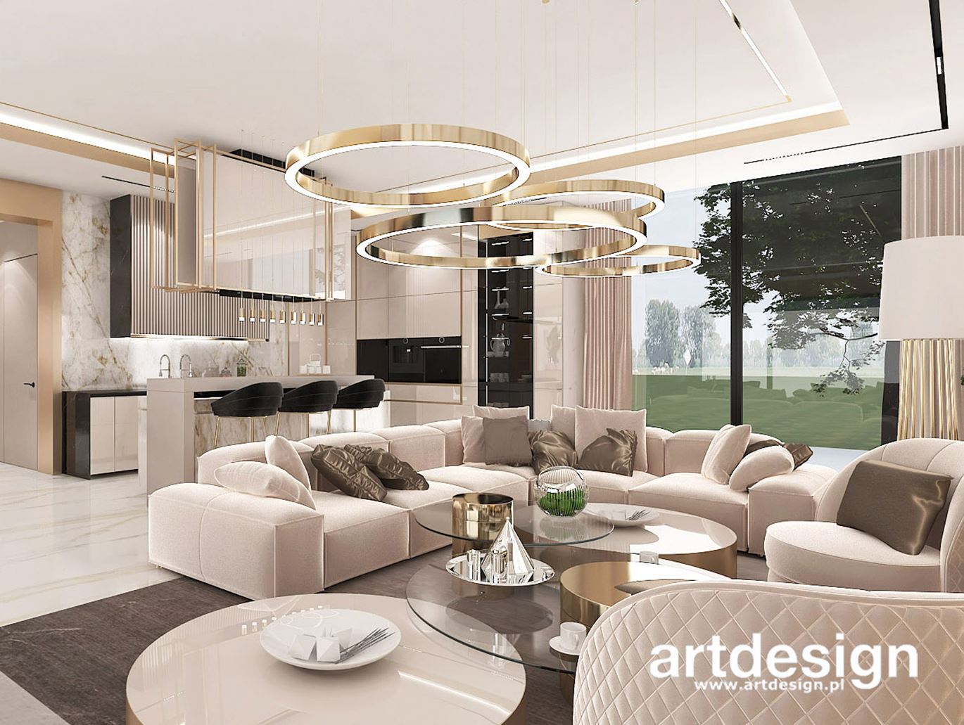 Salon glamour z ciepłym kamieniem - Domni.pl