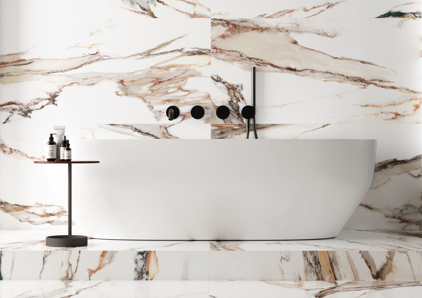 Strefa kąpielowa w marmurach Cerrad Calacatta Gold - Domni.pl