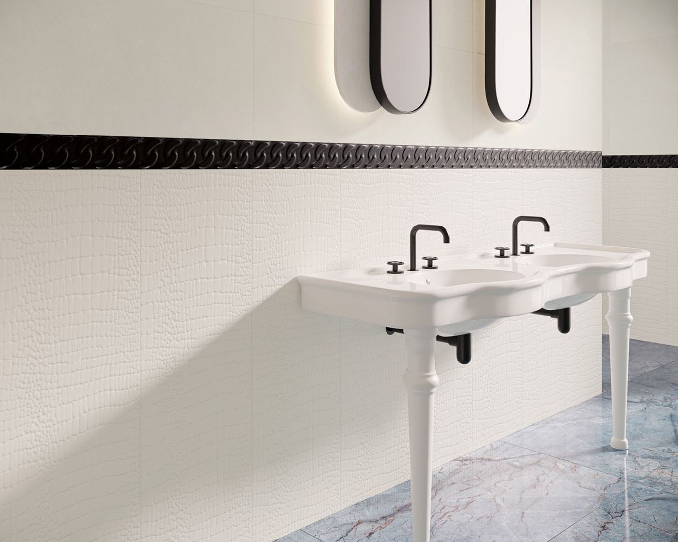 Klasyczna łazienka z białymi strukturami - Domni.pl