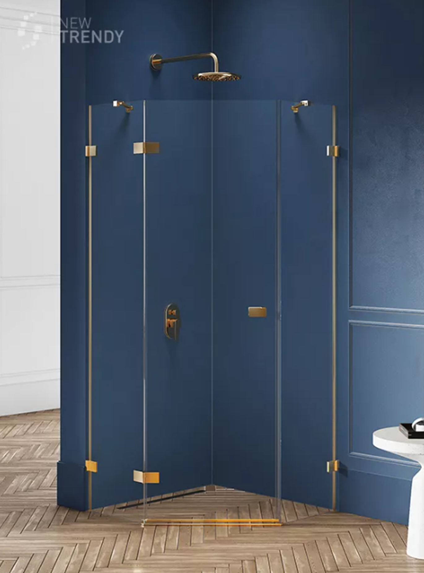 New Trendy Avexa Gold Brushed EXK-3851 - Kabina Pięciokątna - Domni.pl