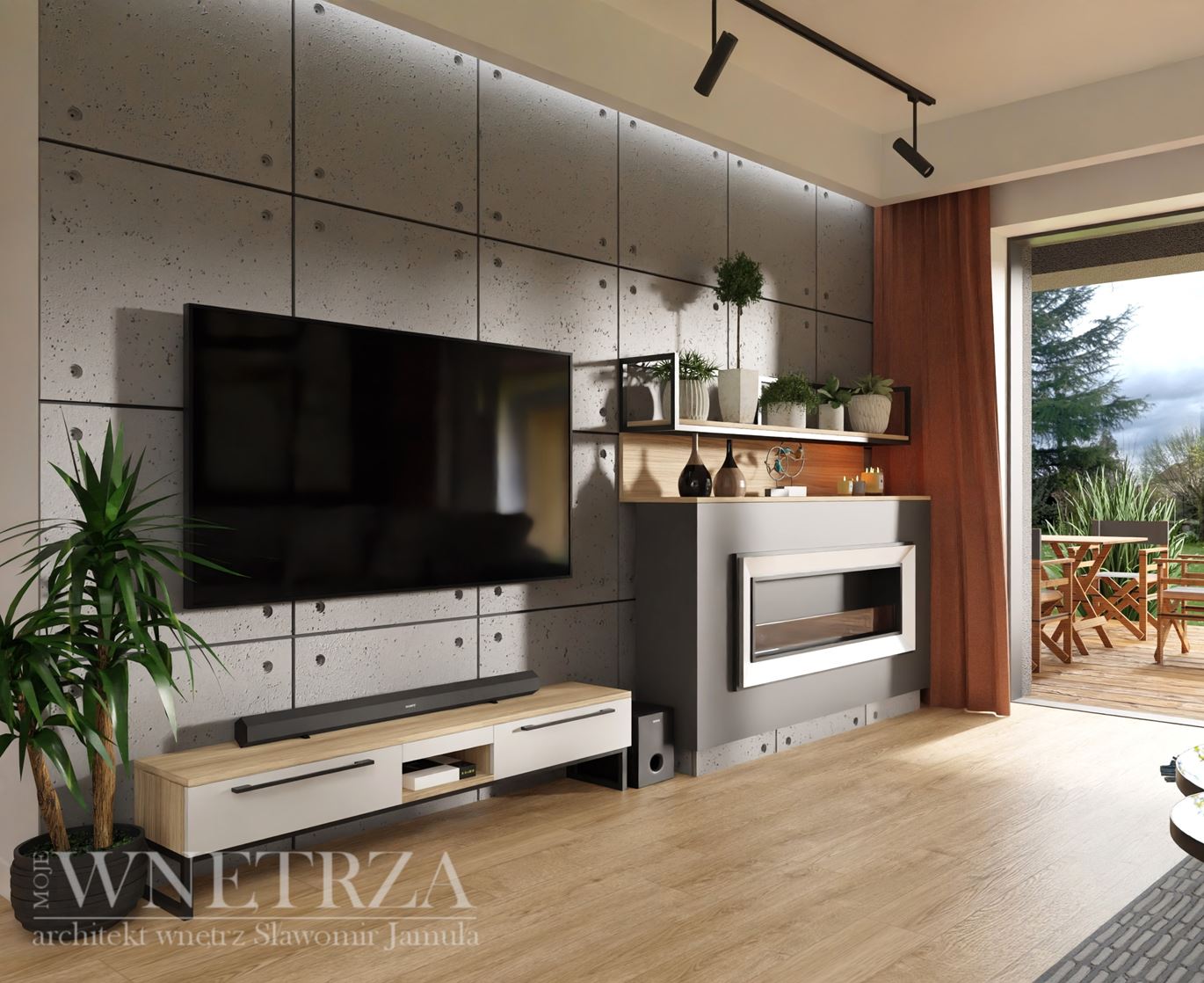 Ściana RTV w betonie architektonicznym - Domni.pl