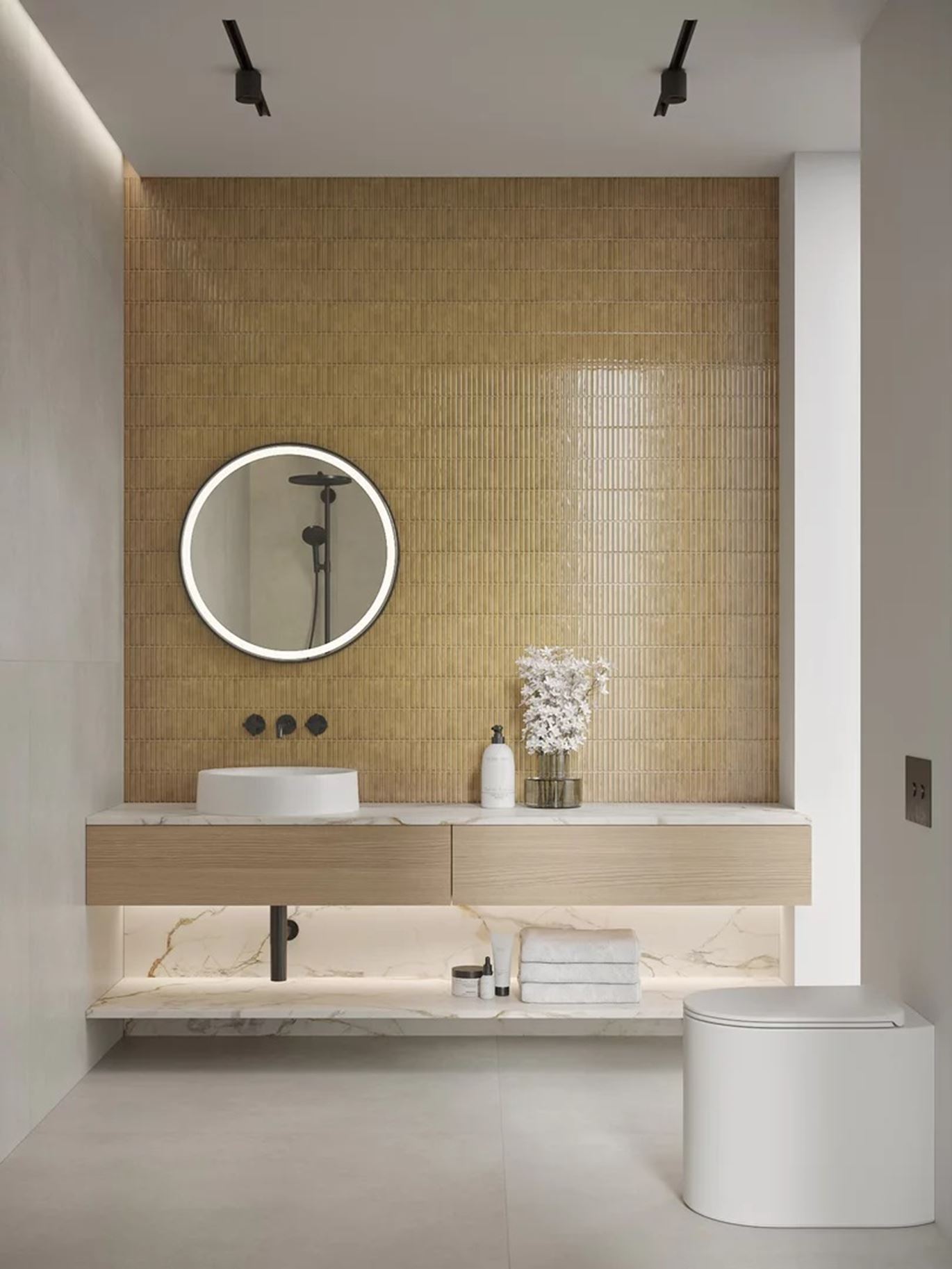 Biała łazienka z mozaiką Paradyż Monpelli Ochra - Domni.pl