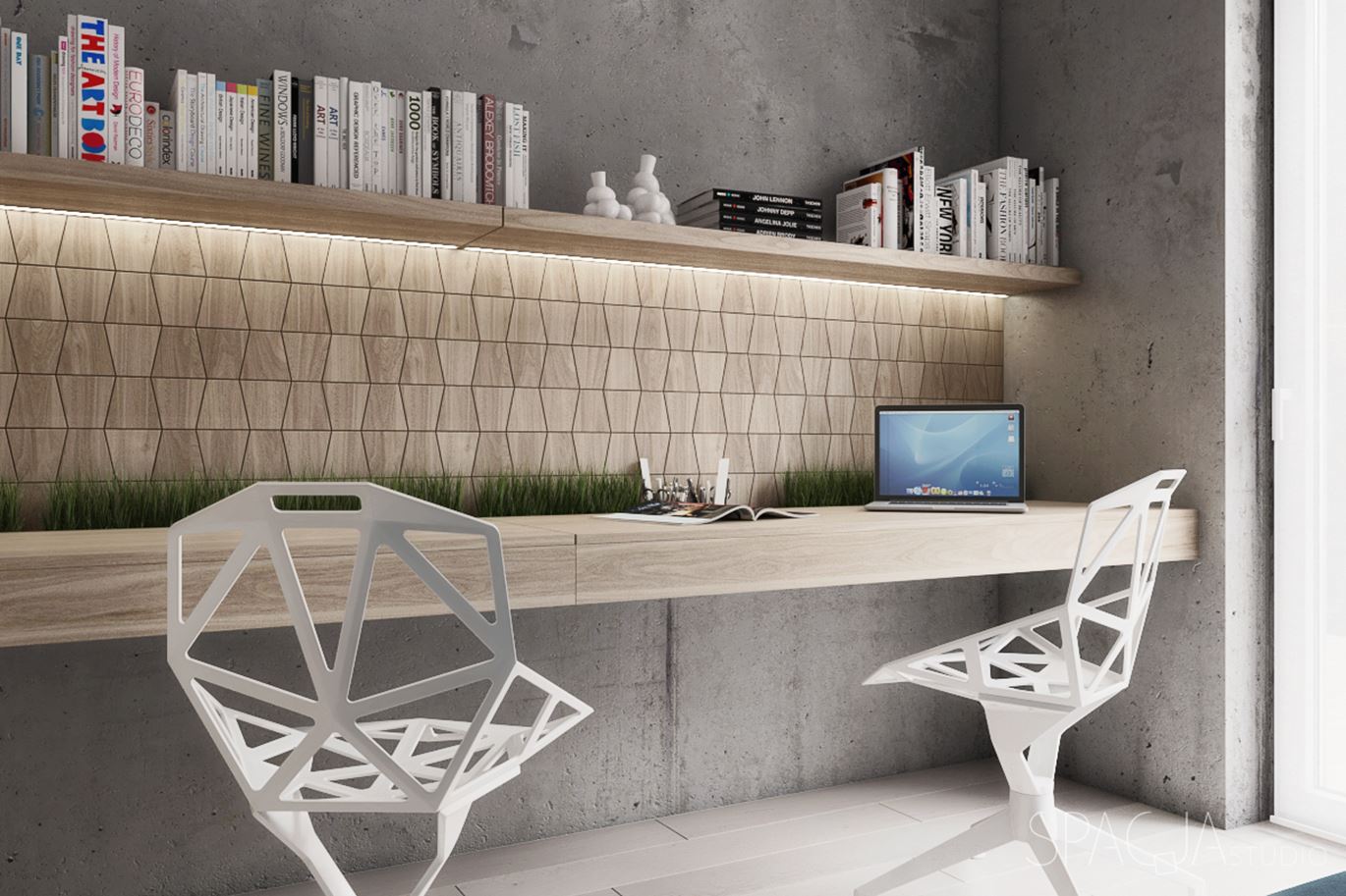 Szaro-drewniane biuro - Domni.pl