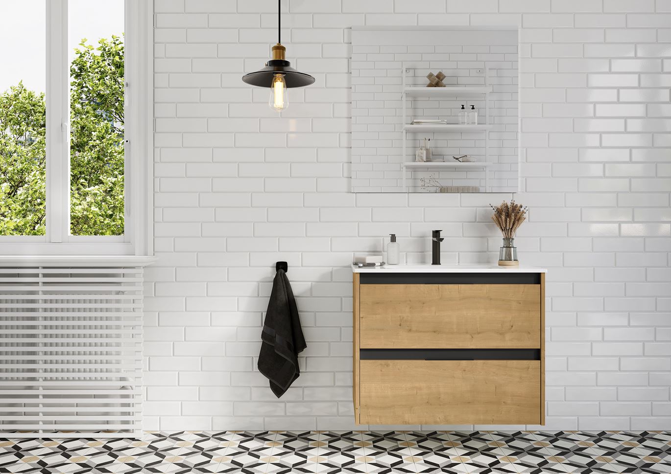 Nowoczesna łazienka z białą cegiełką - Domni.pl