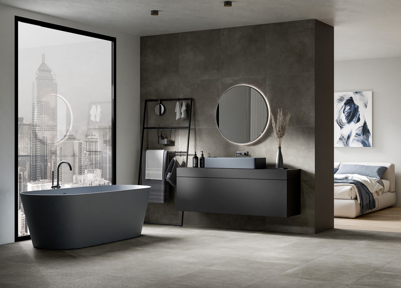 Aranżacja nowoczesnej łazienki przy sypialni - Domni.pl