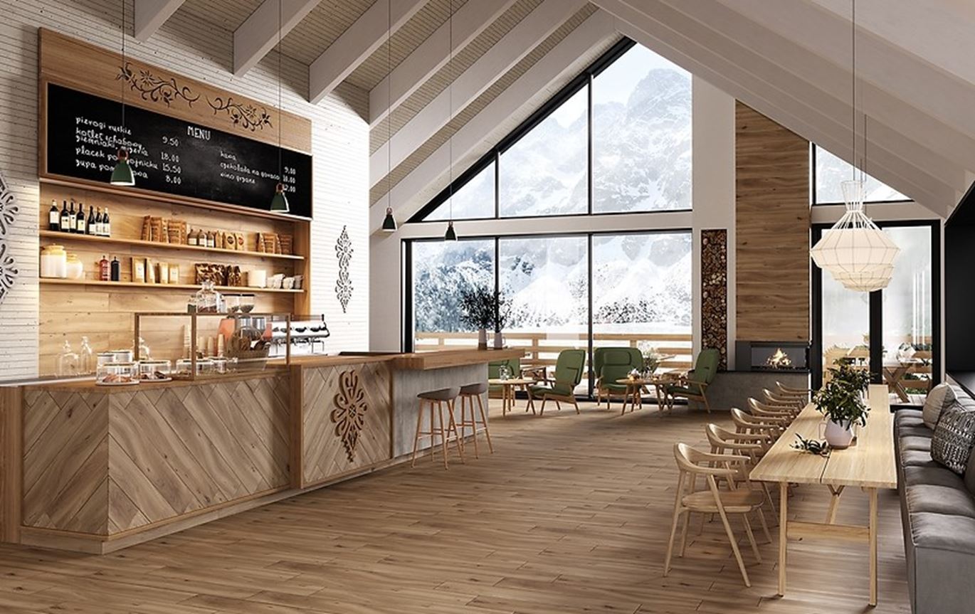 Płytki Devonwood w publicznym wnętrzu - Domni.pl