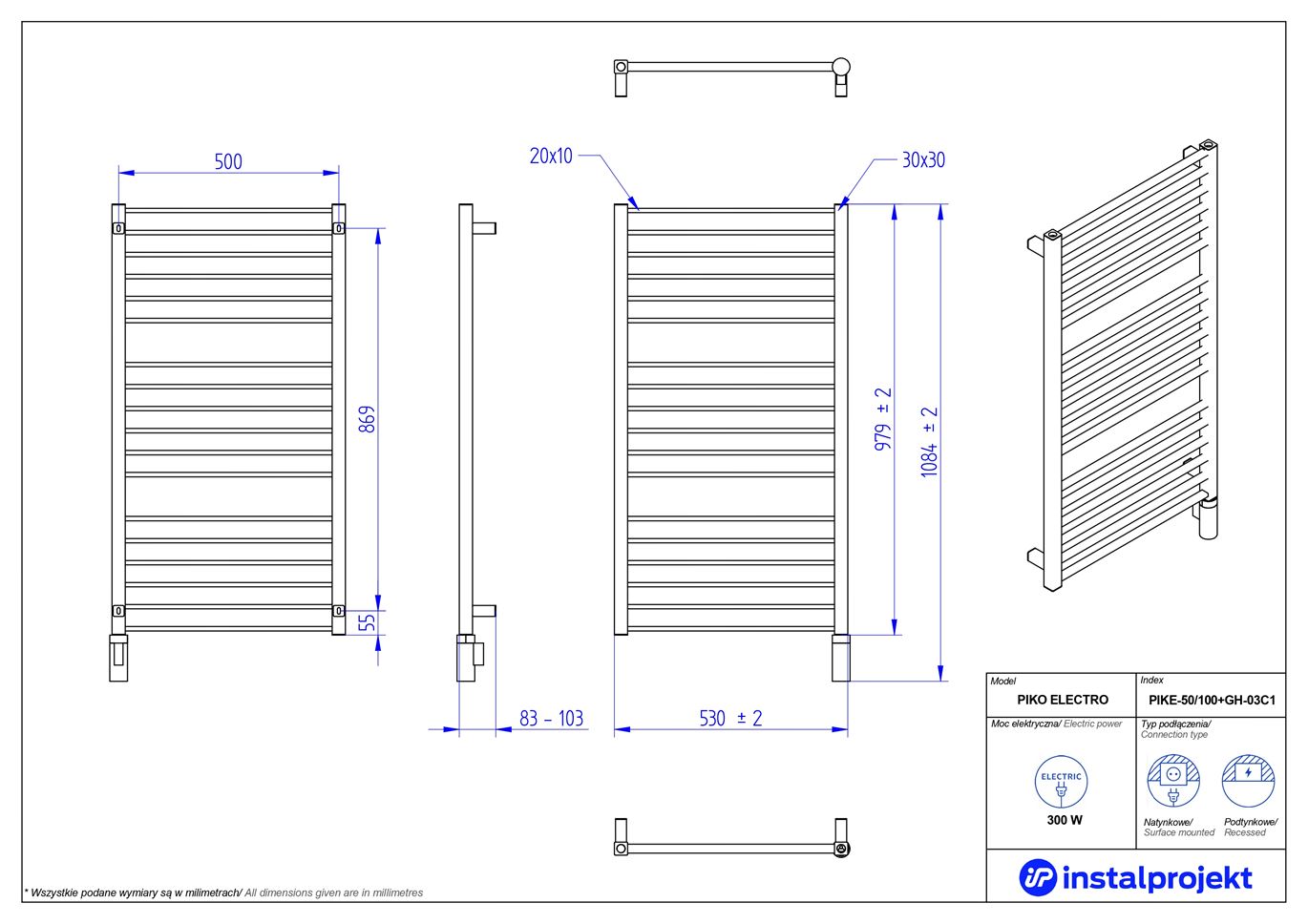Instal-Projekt Piko Electro PIKE-50/100+GH-03C1 - Grzejnik Elektryczny ...