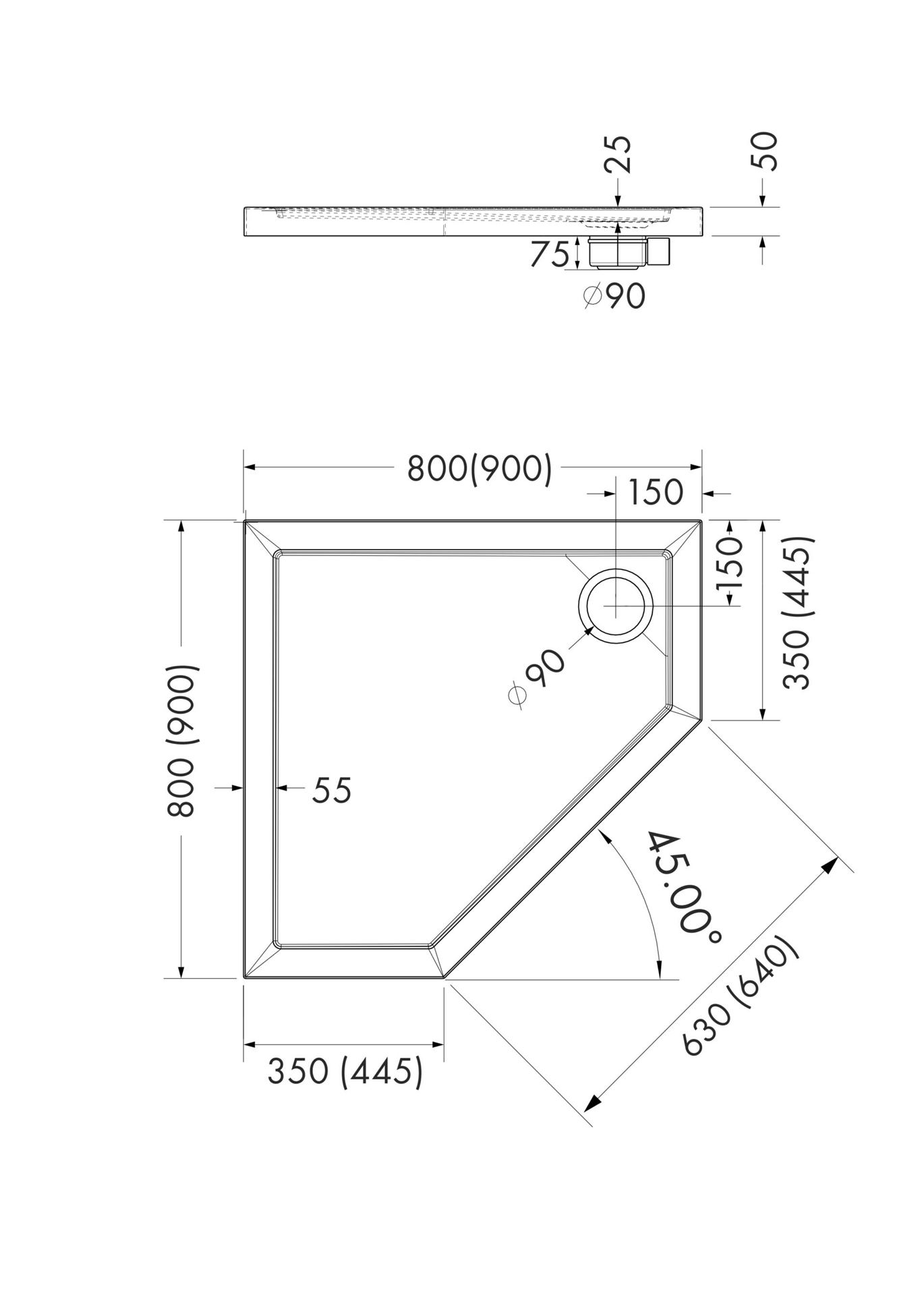 Schedpol Caspar New Black Stone 3.2397/C/ST - Brodzik Pięciokątny 80x80 ...