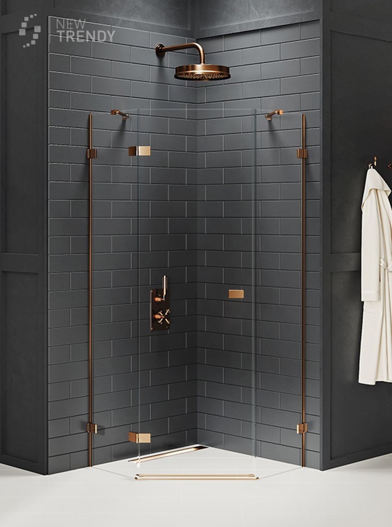 New Trendy Avexa Copper Brushed - Kabina Pięciokatna 90x200 - Domni.pl