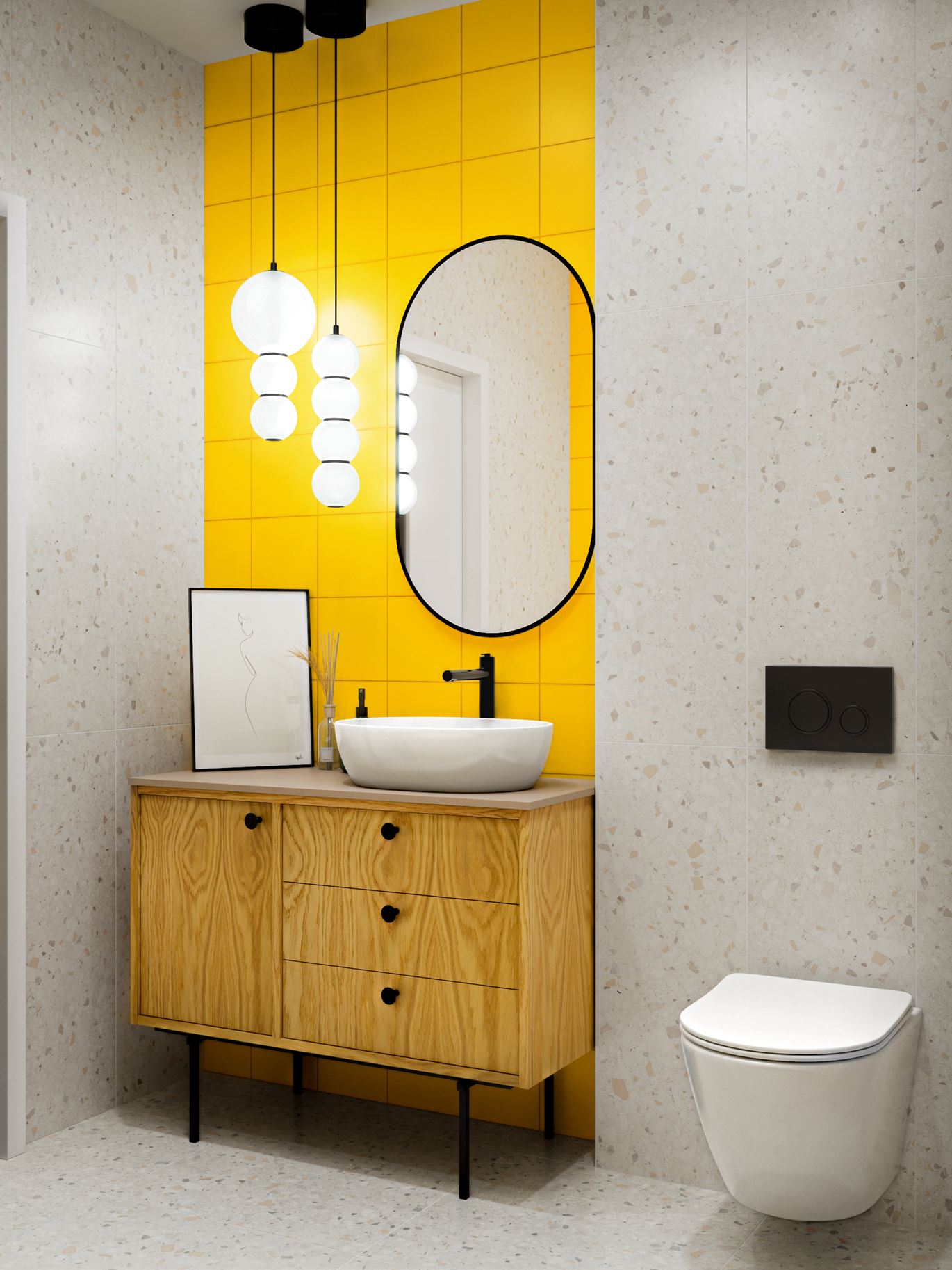 Lastryko i żółte kafle w nowoczesnej łazience - Domni.pl