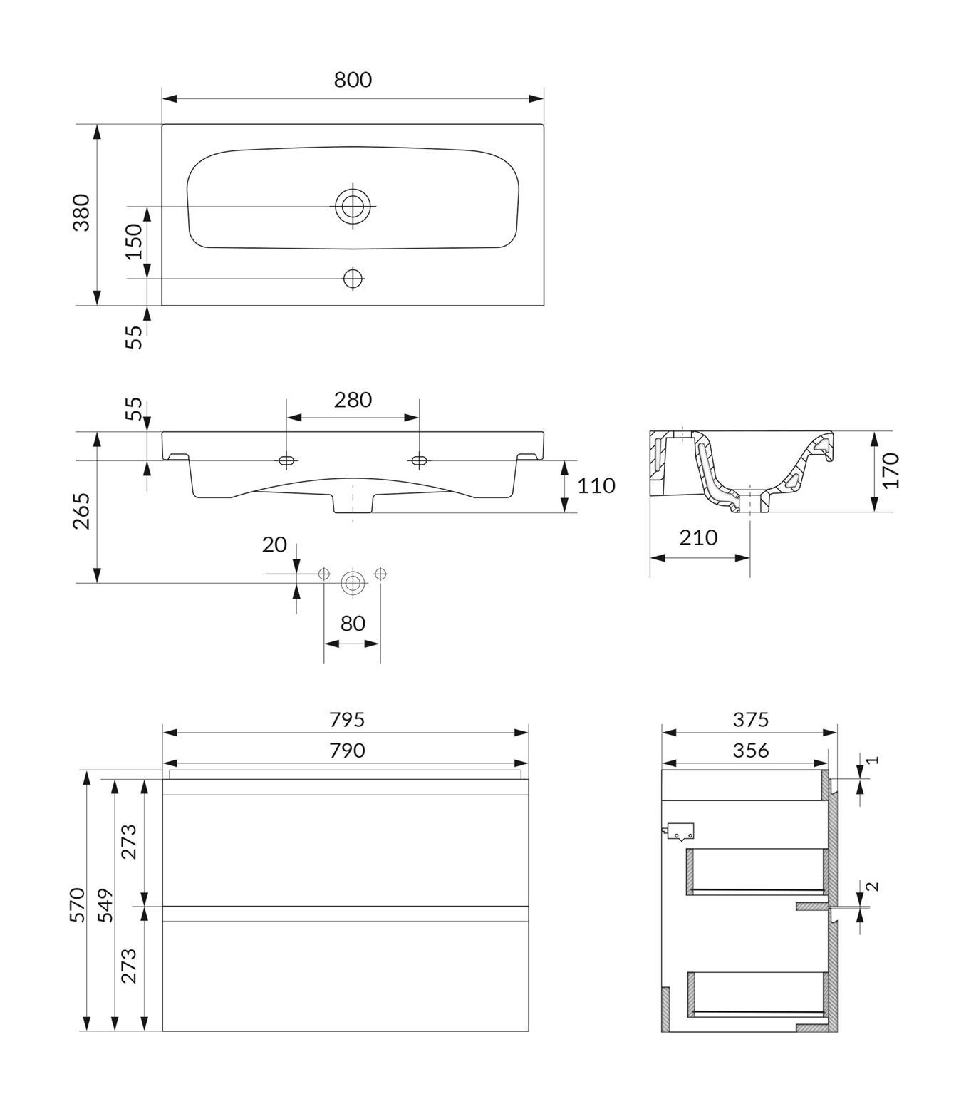Cersanit Moduo S801-468-DSM - Szafka Z Umywalką 80 Slim - Domni.pl