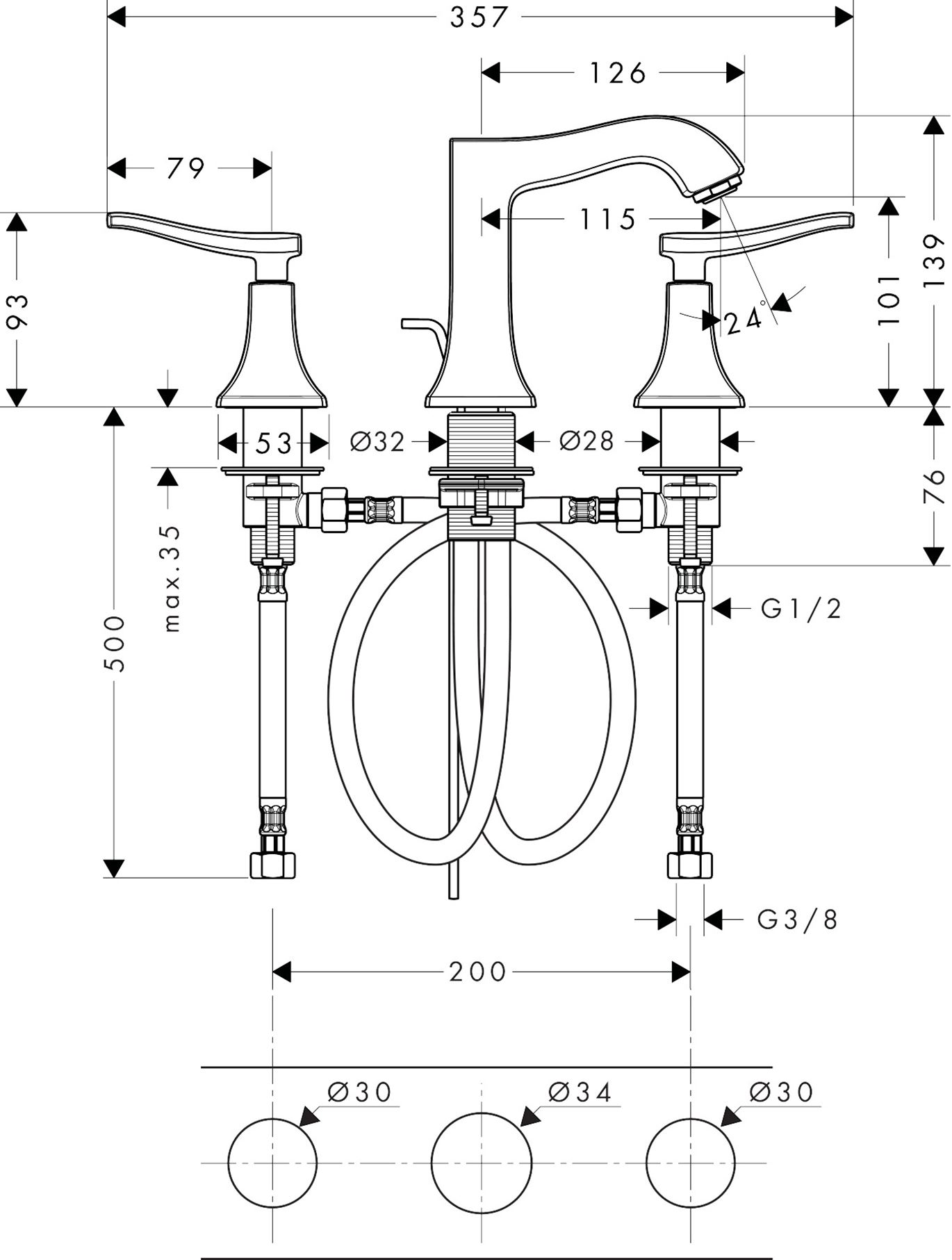 Hansgrohe Metris Classic 31073000 - 3-otworowa Bateria - Domni.pl