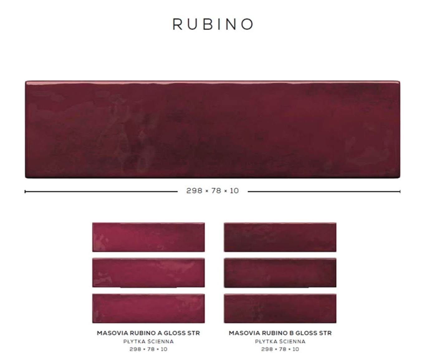 Tubądzin Masovia Rubino B Gloss STR - Płytka Ścienna 8x30 - Domni.pl