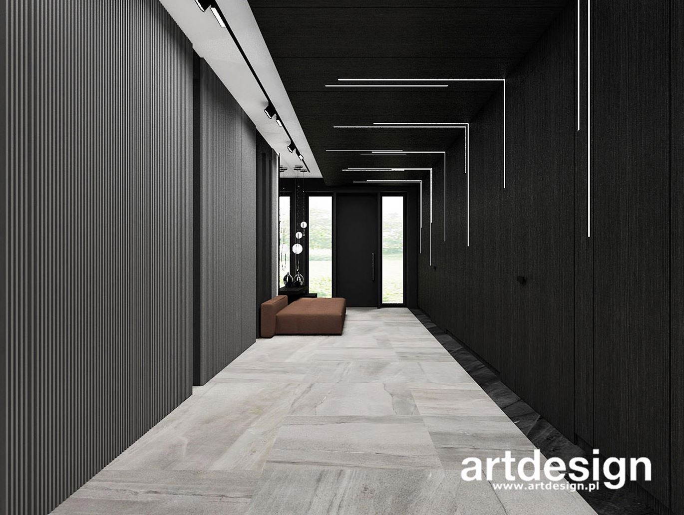 LED-owe paski w czarnym korytarzu - Domni.pl