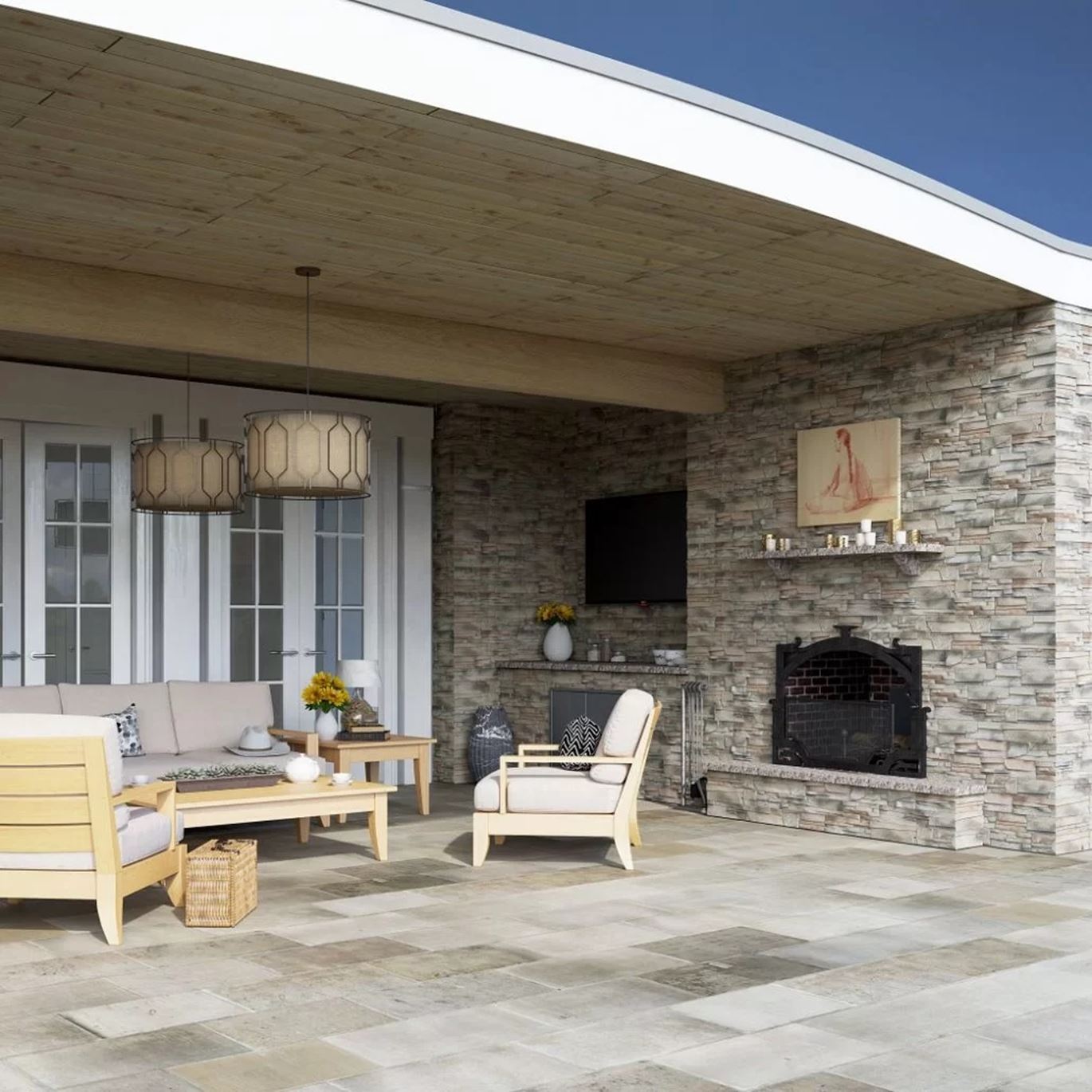 Zadaszony taras z kominkiem - Domni.pl
