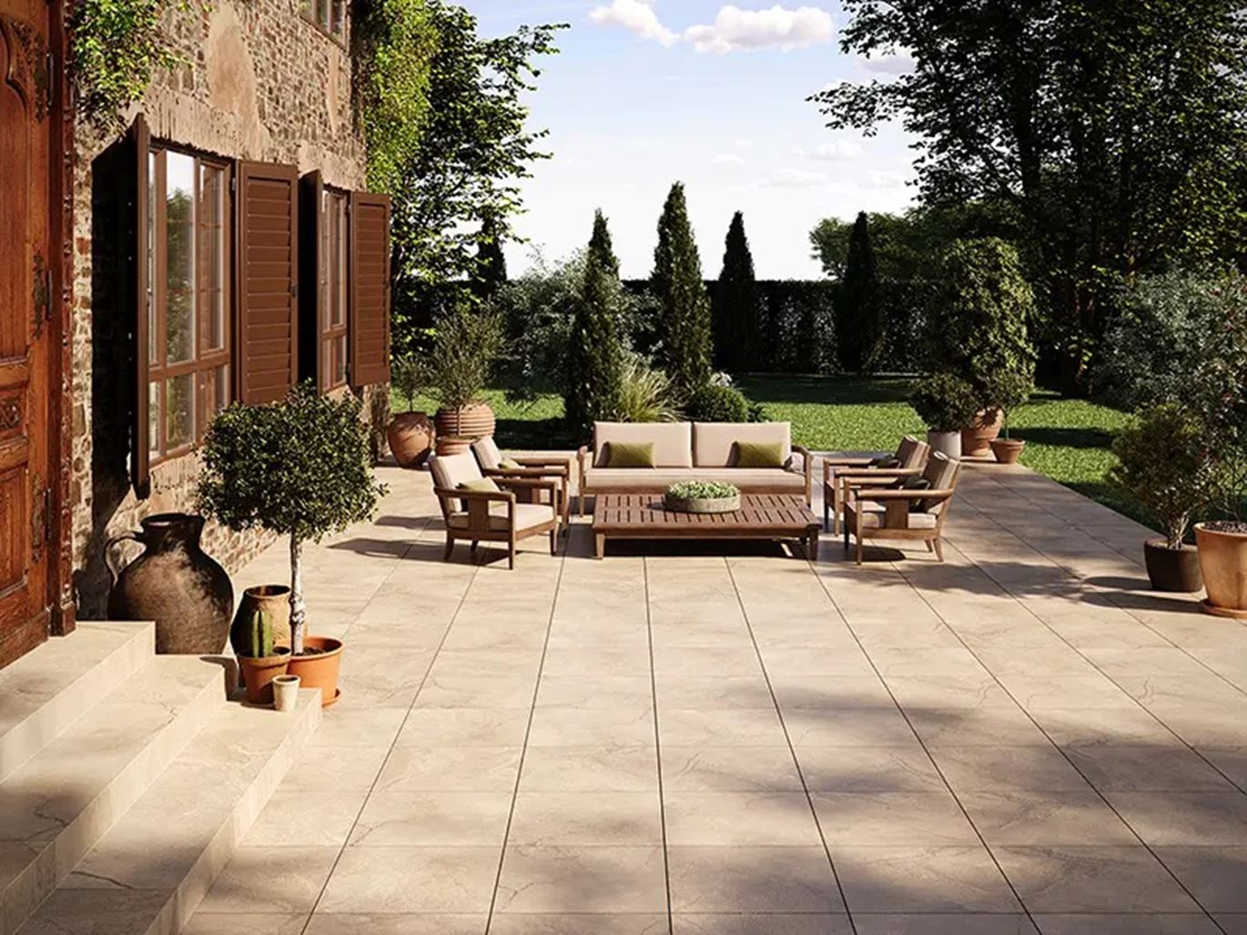 Jasny taras w stylu rustykalnym - Domni.pl