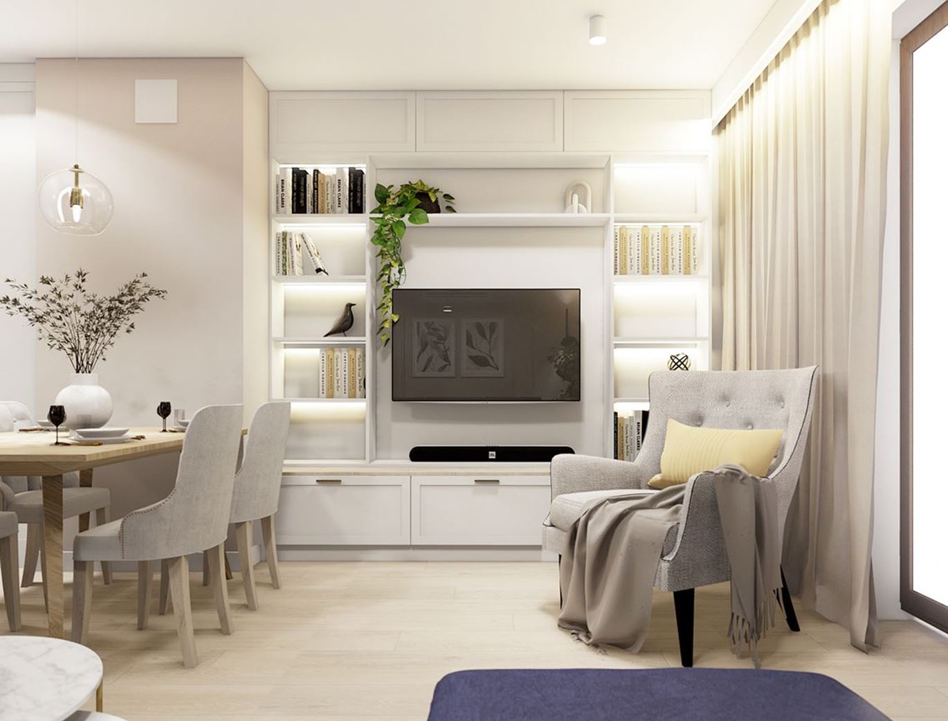 Zabudowana strefa rtv w salonie - Domni.pl