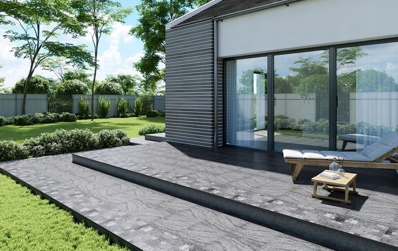 Aranżacja tarasu z kaflami gresowymi Cersanit Orion - Domni.pl